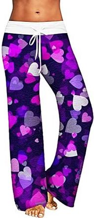 Generic Pantalon de Saint-Valentin 2026 pour femme, imprim&eacute; imprim&eacute; avec cordon de serrage &agrave; la taille, jambe large, violet, M