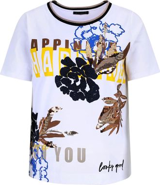 Betty Barclay Damen Basic Shirt mit Rippbündchen 42, Patch White/Blue