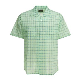 Beams Plus Chemise en nylon &agrave; col ouvert &agrave; carreaux a&eacute;riens - Homme - Chemises - Vert - Taille: L