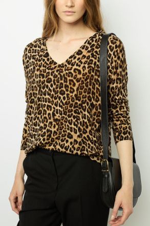 Gerard Darel Pull V l&eacute;opard en laine fine - JINENE - Camel