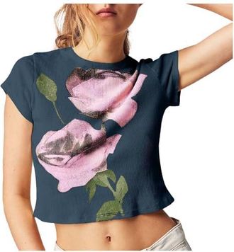 Generic Hauts courts d&eacute;t&eacute; graphiques pour femmes pour femmes, amincissantes, sorties, coupe ample, t-shirts courts athl&eacute;tiques, demi-chemises d&eacute;contract&eacute;es te