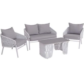 Hhg Gartengarnitur HHG-224, Lounge-Set Gartenlounge Sofa Sessel Tisch, Seilgeflecht Rope Stoff/Textil (180g/m&sup2;) anthrazit