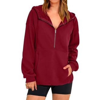 Generic Sweat à capuche uni confortable pour femme - Couleur unie - Automne/hiver - Demi-fermeture éclair - Vêtements de sport pour les tenues dentraînement e