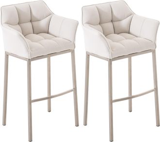 Clp Barhocker 2er Set mit Lehne Damaso, Barst&uuml;hle gepolstert mit Stoffbezug, Vierfu&szlig;gestelle aus Metall, Tresenhocker bis 240 kg belastbar, Farbe:wei&szlig;, Ge
