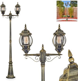 HOFSTEIN Kandelaber Lentua, Außenwegeleuchte aus Metall/Kunststoff in Schwarz/Goldfarben/Klar, Wegeleuchte im Vintage/Antik/Landhaus-Design für Garten, Außenbe