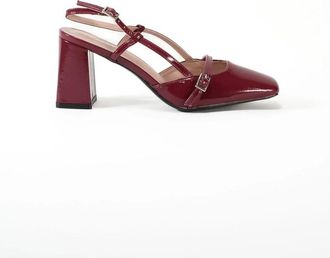 Vera Collection Escarpins avec bride boucles talon ouvert, Bordeaux verni