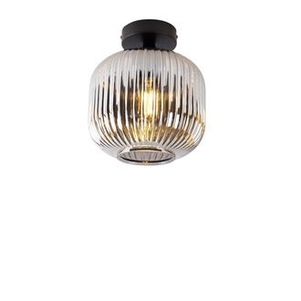 QAZQA Art Deco Smarte Deckenleuchte I Deckenlampe I Lampe I Leuchte schwarz mit Rauchglas inkl. WLAN A60 - Karel Dimmer I Dimmbar I Wohnzimmer I Schlafzimme