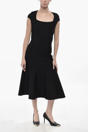 Alexander McQueen Knit Dress with Square Neck and Flared Hem Alexander McQueen