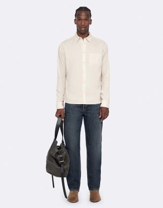 AllSaints Judd Langarmhemd in Creme-Taupe-Wei&szlig;