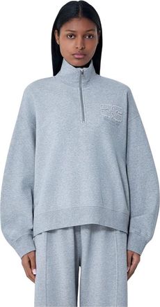 Ganni Femme, Sweatshirts et sweats &agrave; capuche, Gris, Taille: 40 FR Half-Zip SweaT-shirt