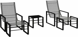 OUTSUNNY Ensemble table et chaise de jardin 5 pi&egrave;ces - 2 fauteuils et 2 repose-pieds - Acier trait&eacute; anti-rouille - Tissu mesh respirant gris