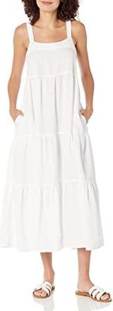 The Drop Britt Robe Longue Évasée À Volants pour Femme, Blanc, XS