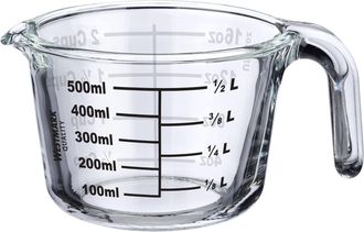 Westmark Messkanne, Füllvolumen: 0,5 l, Backofenfest, Mikrowellengeeignet, Gefrierschrankgeeignet, Borosilikatglas, Transparent/Schwarz, 30622260