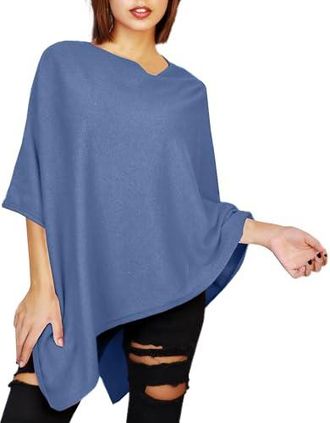 JOPHY & CO. Poncho pour femme en cachemire mélangé, denim, XL
