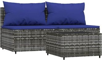 vidaXL 3-tlg. Garten-Lounge-Set mit Kissen Grau Poly Rattan Vidaxl