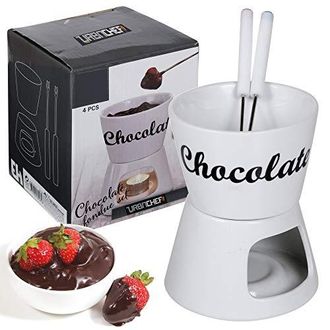 URBN-CHEF Urbn Chef Kit de fondue au chocolat avec bol en céramique bougie chauffe-plat et 2 fourchettes