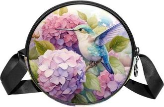 Generic Petit sac &agrave; bandouli&egrave;re rond pour femme, motif colibri floral avec fermeture &eacute;clair, bretelles r&eacute;glables, sac &agrave; main rond d&eacute;contract&eacute; pour femmes et f
