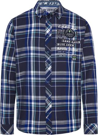 Camp David Herren Karohemd mit Herringbone-Struktur und Artworks Blue Navy, XXXL