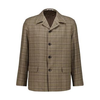 Auralee Homme, Vestes, Brun, Taille: XL Veste en soie et lin &agrave; carreaux