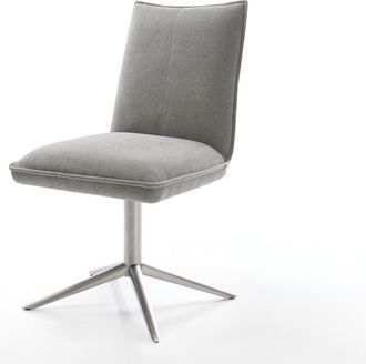 DELIFE Drehstuhl Lelio-Flex Strukturstoff Soft Grau Fu&szlig;kreuz Edelstahl 360&deg; drehbar Wippfunktion Taschenfederkern, Esszimmerst&uuml;hle
