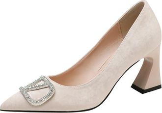 Generic Escarpins de Robe Femme Talon Bloc &Eacute;pais Boucle Cristal Bout Pointu Pumps de Bureau Quotidiens Classiques Talons de Navette pour R&eacute;unions de Travail,A
