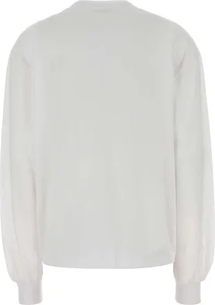 Ganni Womens Basic Cotton Jersey Longsleeve Teddy Mushroom Bright White Maglie Sweater