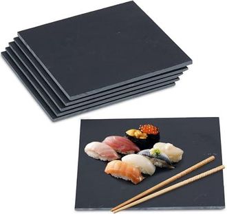 Relaxdays Schieferplatte 6er Set, Servierplatte Quadrat, 25 x 25 cm, zum Servieren von K&auml;se, Sushi, Desserts, schwarz