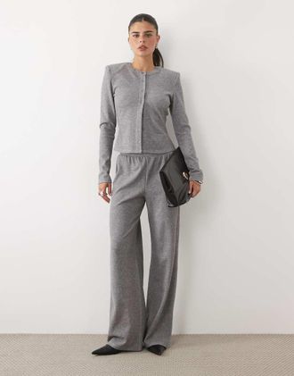 Missy Empire Hose mit weitem Bein, Rippstruktur und elastischem Bund in Grau, Kombiteil