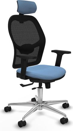 Piqueras y Crespo Ergonomischer Stuhl mit 2D-Armlehnen, h&ouml;henverstellbare Lendenwirbelst&uuml;tze und h&ouml;henverstellbares Kopfteil, Schwarz / Himmelblau