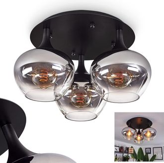 HOFSTEIN Deckenleuchte Azurara, moderne Deckenlampe aus Metall/Glas in Schwarz/Rauchfarben/Klar, 3-flammige Leuchte im Retro/Vintage-Design mit Schirmen aus Gl