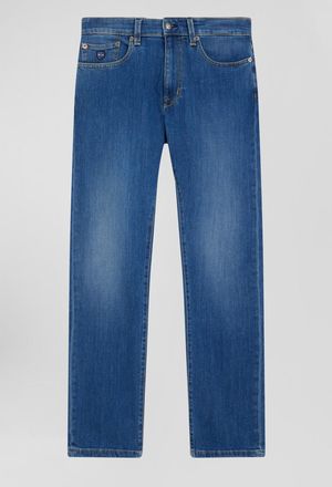 Eden Park Jean En Coton Denim Stretch Brut Coupe Regular Double D&eacute;lavage Stone Wash