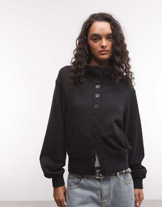 Weekday veste boutonn&eacute;e avec d&eacute;tail de col chemin&eacute;e &agrave; double &eacute;paisseur noire
