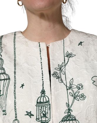 Dolce & Gabbana Womens White Jacquard Garden Print Coat Jacket Viscose Cotton Clothing