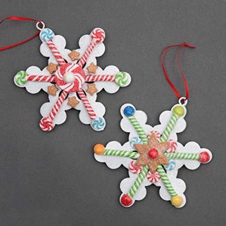 Shatchi Weihnachtsbaum-Schneeflocken zum Aufhängen, verziert mit Süßigkeiten-Lollypop, Weihnachtsbaum, Wanddekoration, Ornamente, 2 Stück, Mehrfarbig, 12 x 12