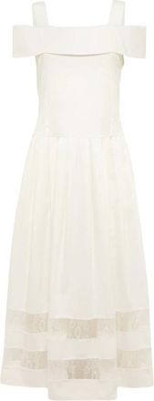 Blugirl Femme, Robes, Blanc, Taille: 40 FR Robe Midi avec M&eacute;lange de Coton et Inserts en Dentelle Florale