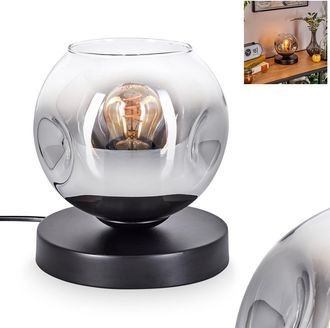 HOFSTEIN Tischleuchte Ripoll, Tischlampe aus Metall/Glas in Schwarz/Chromfarben/Klar, Leuchte im modernen Retro/Vintage-Design m. Schirm aus Glas (Ø 15 cm) u. 