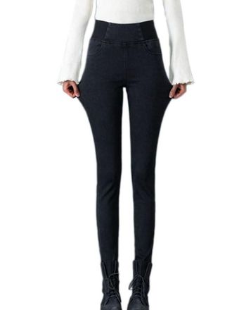 Onsoyours Damen Leggings Jeans-Look High Waist Jeggings Stretch Jeans Hosen Blickdicht Einfarbig Yogahose Kompressions Fitnesshose f&uuml;r Gym Laufen Fitness A Schw