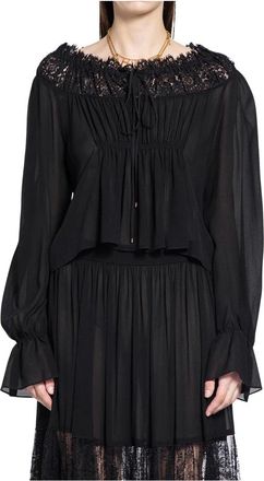 Chlo&eacute; Femme, Blouses et Chemises, Noir, Taille: 36 FR Top Court Court D&eacute;collet&eacute;