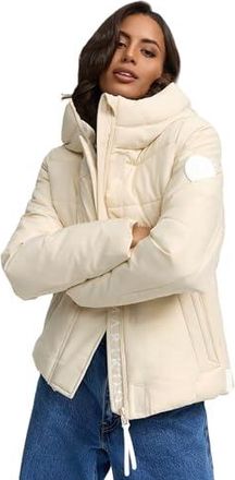 Marikoo Veste dhiver pour femme (XS-3XL) - 5 poches, grande capuche, coulisses &agrave; lint&eacute;rieur, veste l&eacute;g&egrave;re matelass&eacute;e, veste chaude pour femmes - N019, cr&egrave;me, 