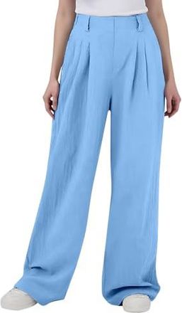 Generic Pantalon en coton et lin pour femme - Jambe large - Pantalon de plage d&eacute;t&eacute; pour femme - Confortable - Pantalon de yoga Palazzo XIYU26036, bleu, XXL