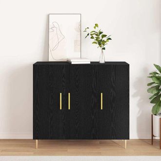 vidaXL Buffet Ch&ecirc;ne noir 90 x 34 x 80 cm Bois ding&eacute;nierie Vidaxl