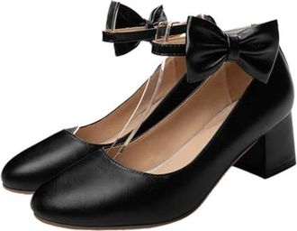 Hemobllo Chaussures à Talon Moyen pour Femmes Style Chunky Confortable Élégantes avec Noeud pour Marche et Usage Quotidien Noir