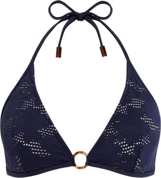 Vilebrequin Femme, Maillots de bain, Bleu, Taille: 40 FR Triangle Bikini Top Jacquard Fleur Broderie Anglaise