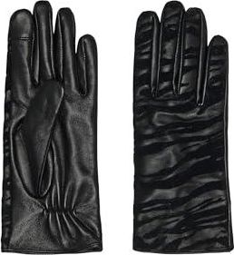 Only Onljanice Acc Gants en cuir pour femme, Noir/d&eacute;tails : flocage z&egrave;bre, taille unique