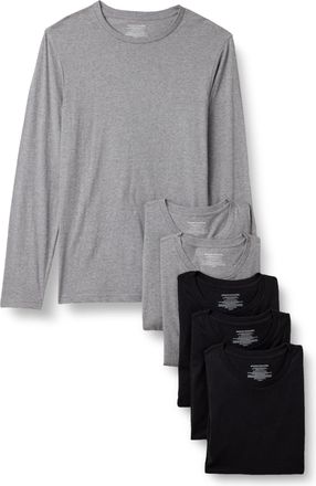 Amazon Essentials Herren Langarm-Unterhemd Aus Baumwolle, 6er-Pack, Grau Meliert/Schwarz, XXL
