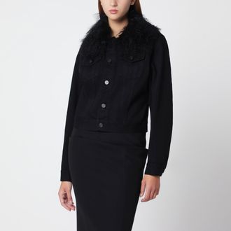 Alaia Schwarze Denimjacke mit Kragen aus gelocktem Kunstpelz