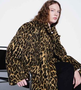 Asos Curve ASOS DESIGN Curve Longline-Kunstfell-Dad-Coat mit Leopardenmuster-Braun