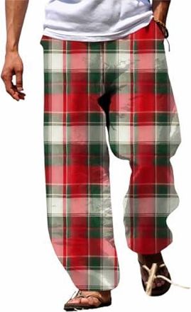 Generic DENGJIAMY Pantalon &agrave; carreaux pour homme - Pantalon d&eacute;contract&eacute; pour lext&eacute;rieur - Pantalon de vacances en plein air - Pantalon ouvert - Jambe droite -