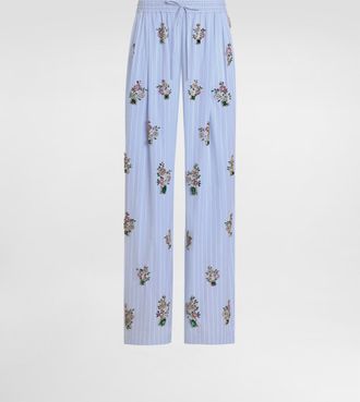 Dolce & Gabbana Striped Poplin Trousers With Crystal Flower Embroidery - Frau Hosen Und Shorts Mehrfarbig 46