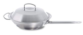 FISSLER Original-Profi Collection/Edelstahl-Wok (&Oslash; 30 cm) Stielwok unbeschichtet, Asiapfanne mit Metall-Deckel, alle Herdarten - auch Induktion